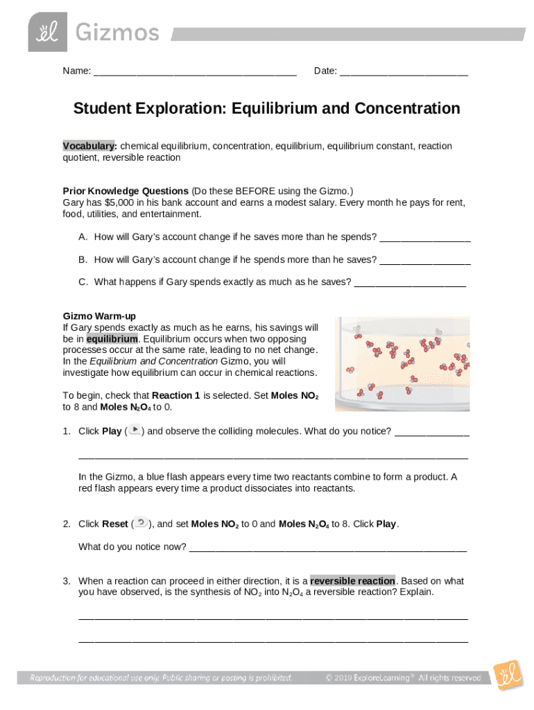 Gizmo Equilibrium Concentration Student Lab Sheet-ALL ... Doc Template | pdfFiller