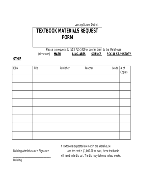 Textbook Materials Request Doc Template | pdfFiller