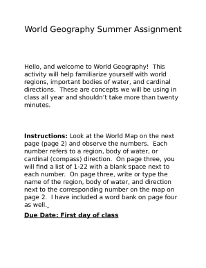 World Geography Summer Assignment. ... Doc Template | pdfFiller