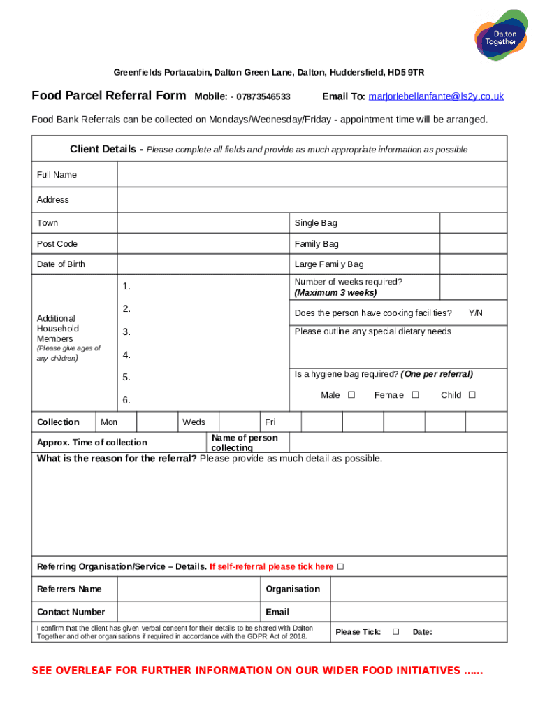 Dalton Ward Emergency Food Bank Referral Doc Template | pdfFiller