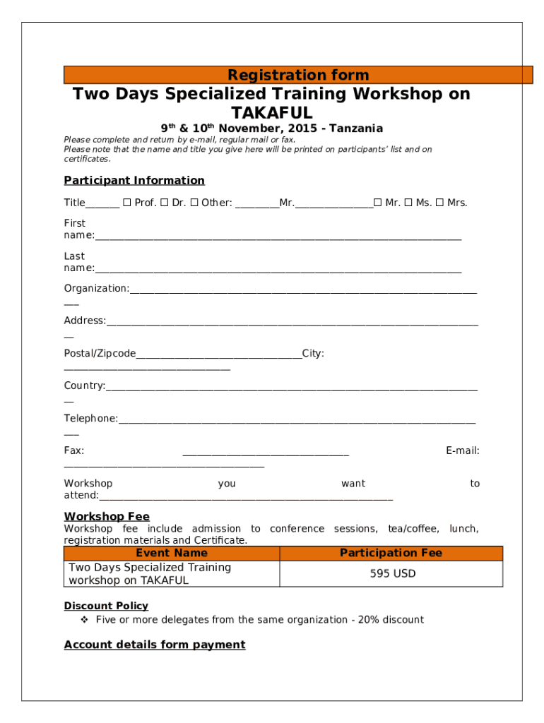 Registration Two Days Specialized Training ... Doc Template | pdfFiller
