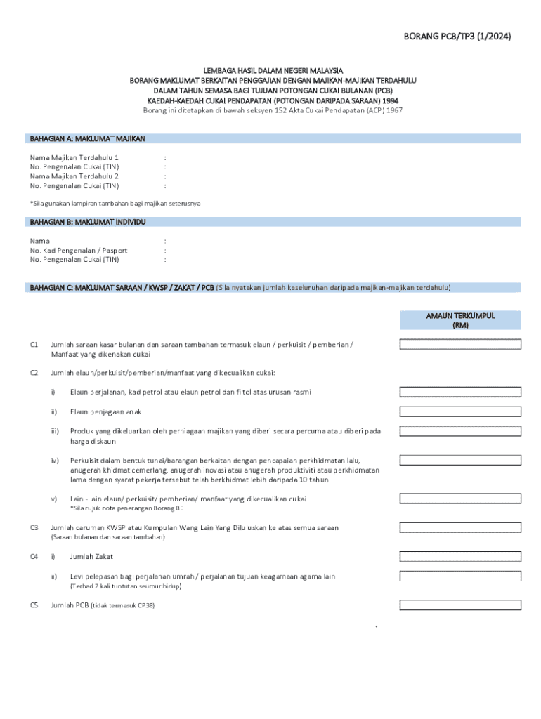 2024 Form MY BORANG PCB/TP3 Fill Online, Printable, Fillable, Blank ...