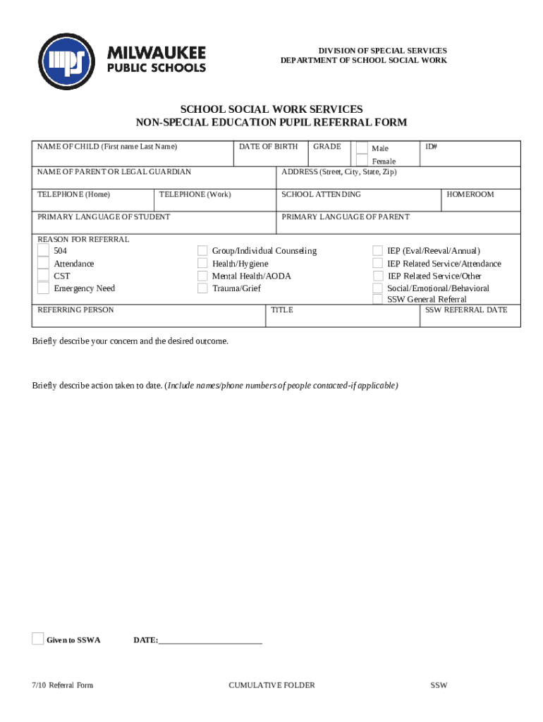 Social Service Referral Electronic Doc Template | pdfFiller