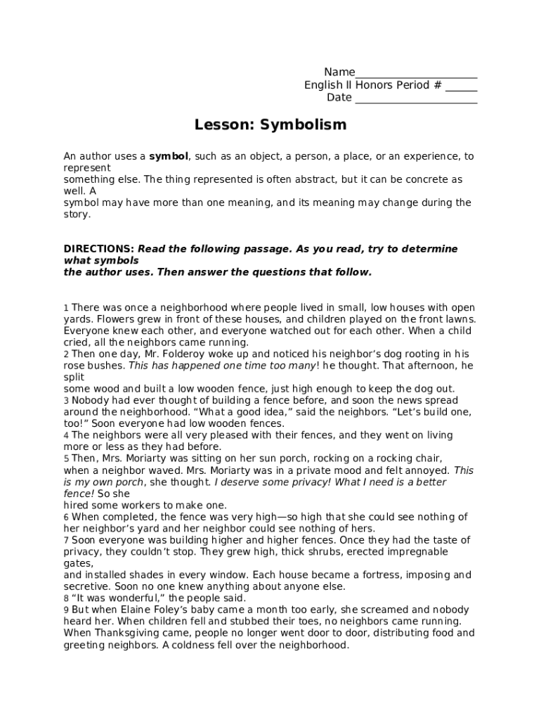 Symbolism Lesson for Kids: Definition & Examples Doc Template | pdfFiller
