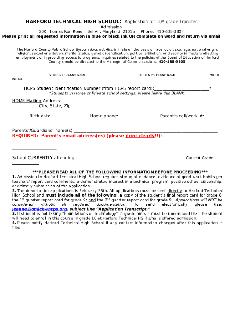 Harford Technical High Transcript RequestBel Air, MD Doc Template ...
