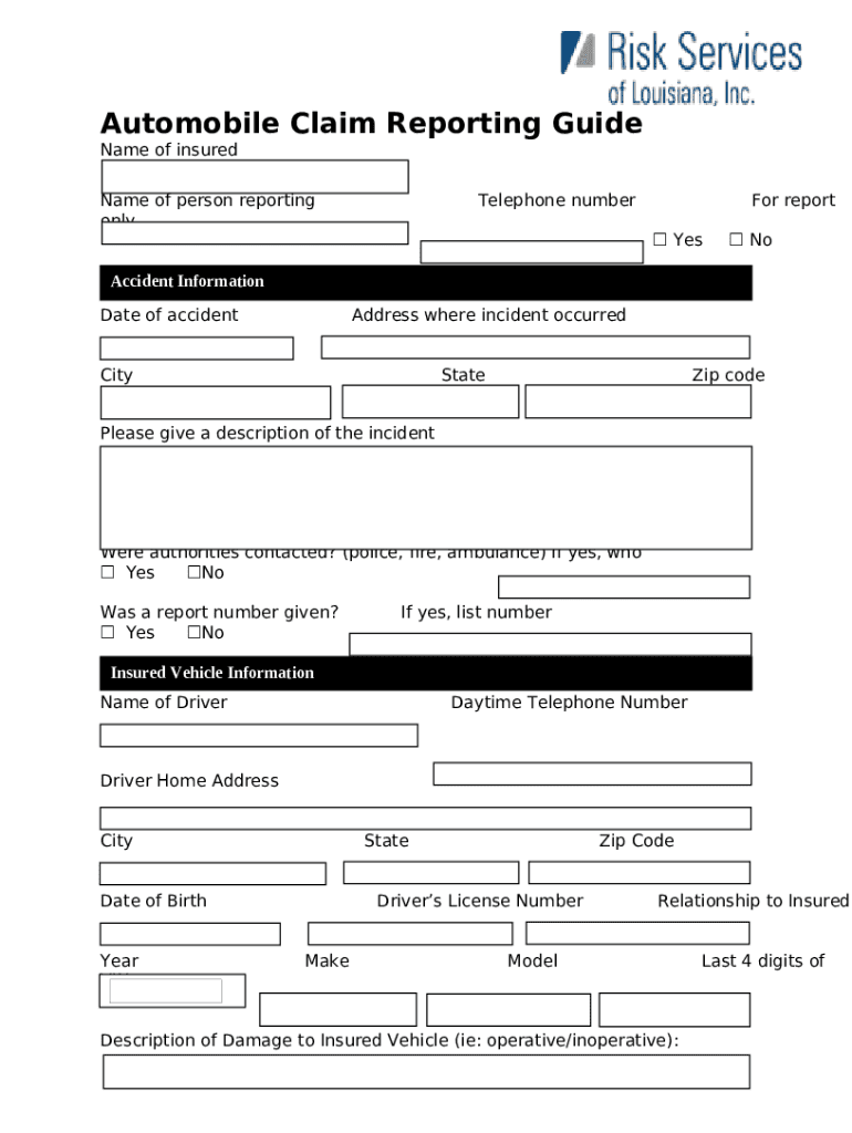 CSS- Automobile Claim Reporting Worksheet and Guide Doc Template ...