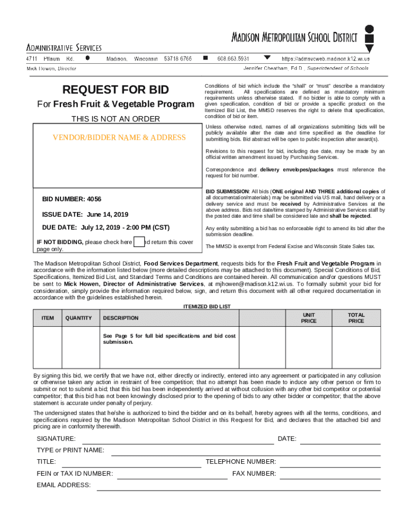 Request for Bid 4056. Request for Bid Doc Template | pdfFiller