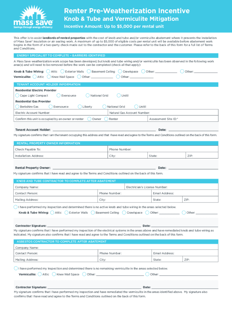 Fillable Online New-Renter Pre-Weatherization Incentive for Knob & Tube ...