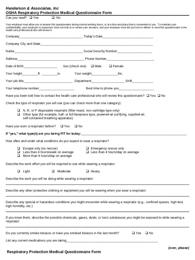 OSHA Respiratory Protection Medical Questionnaire - hertford ces ncsu ...