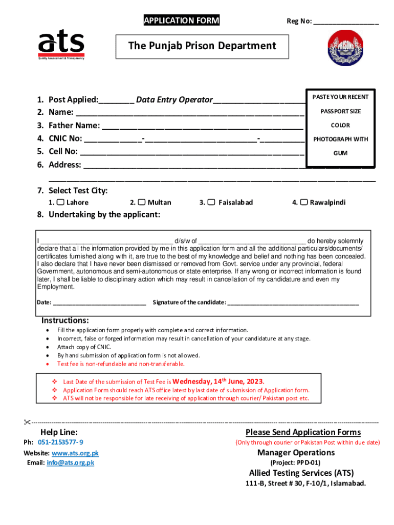 Fillable Online APPLICATION FORM - The Punjab Prison Department Fax ...