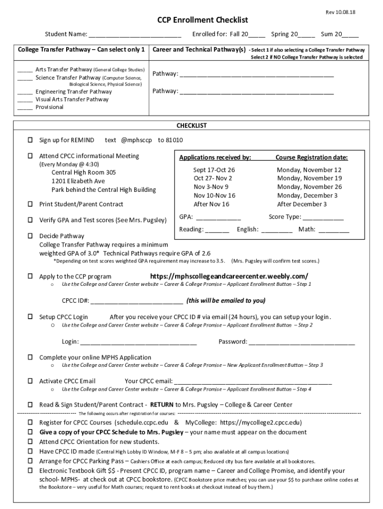 Fillable Online CCP Enrollment Checklist - College and Career Center ...