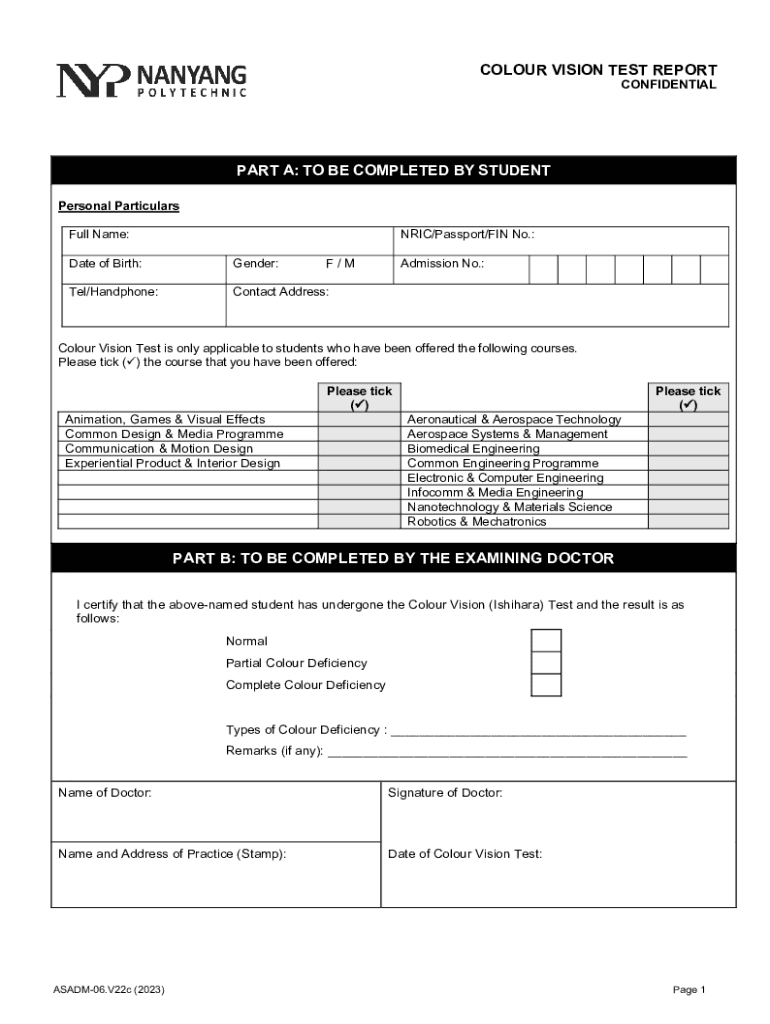 Fillable Online Color Vision Test Results - Health Services & School ...