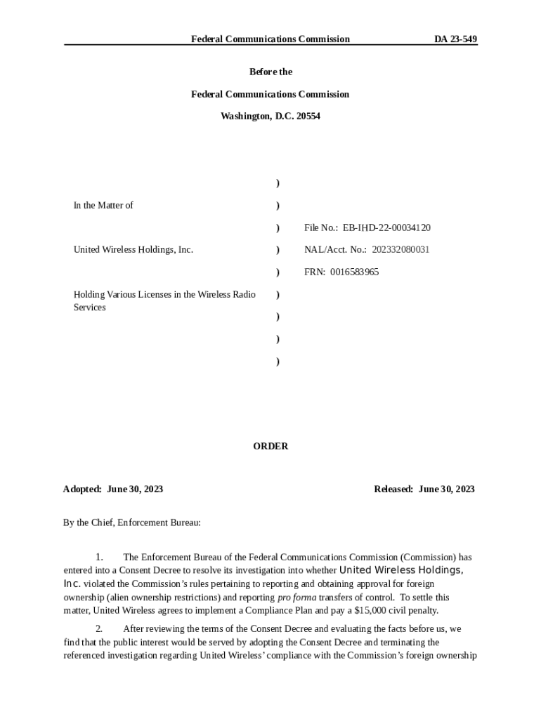 FCC Settles Foreign Ownership Violations with United ... Doc Template ...