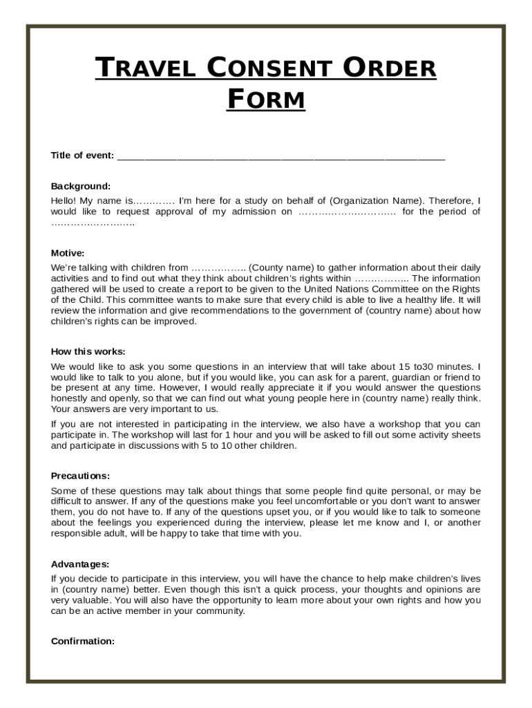 Travel Consent Order Template. Travel Consent Order Template Doc ...