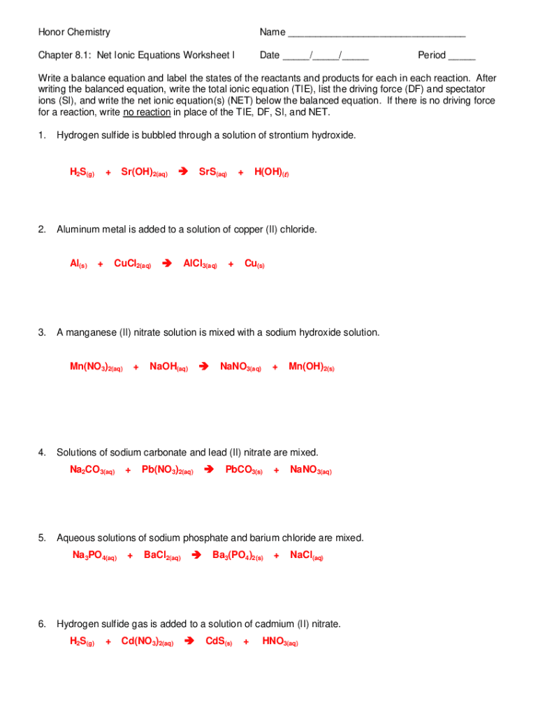 Fillable Online ionic equations worksheet Doc Template Fax Email Print ...