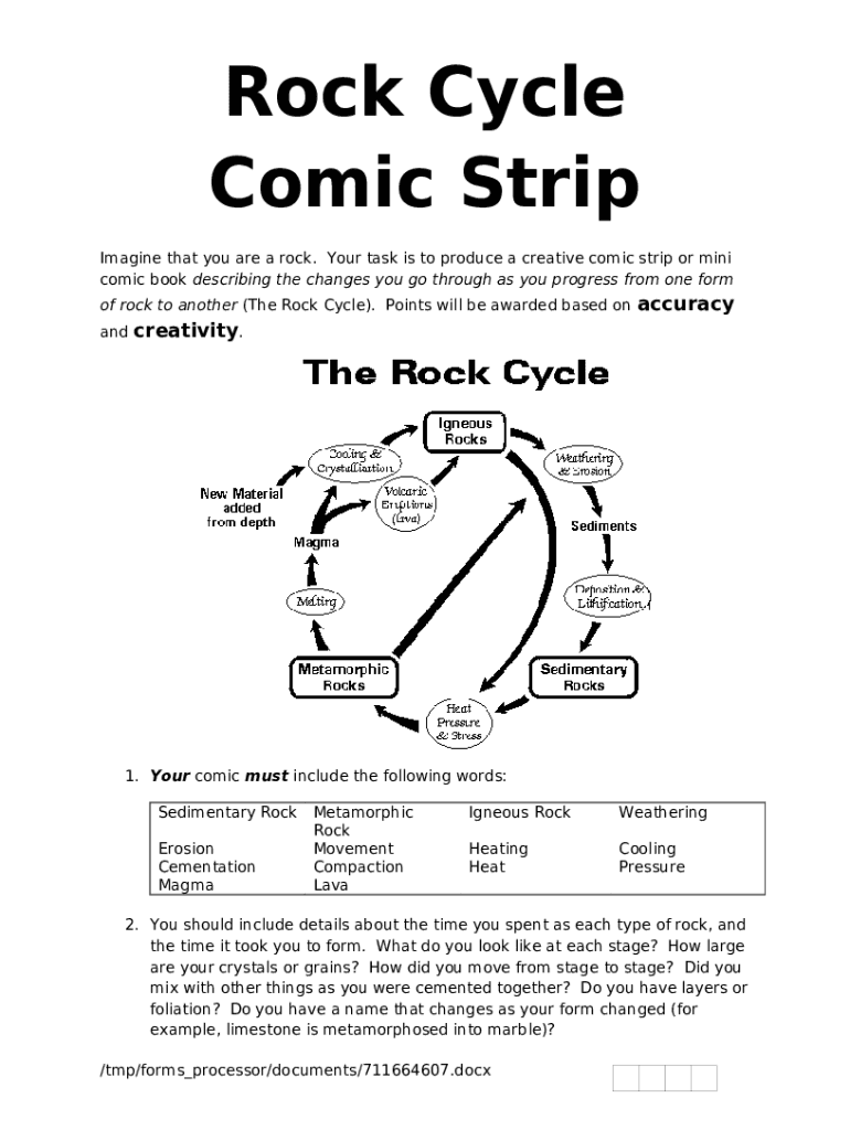 Rock Cycle Comic Project for 6th-8th Grade (Teacher-Made) Doc Template ...