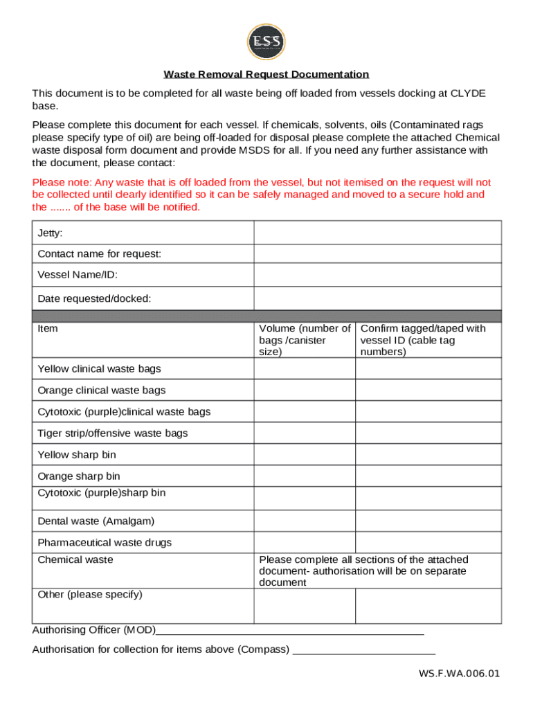 ESS Waste Disposal Doc Template | pdfFiller