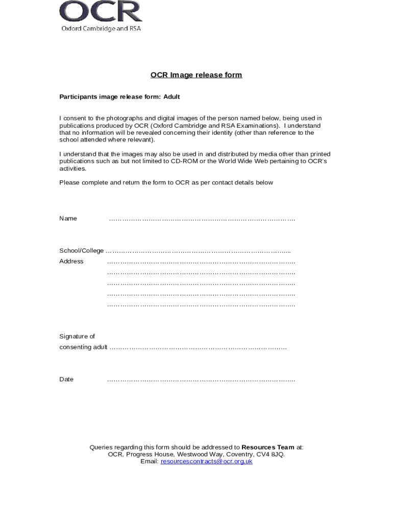 OCR Image release Doc Template | pdfFiller