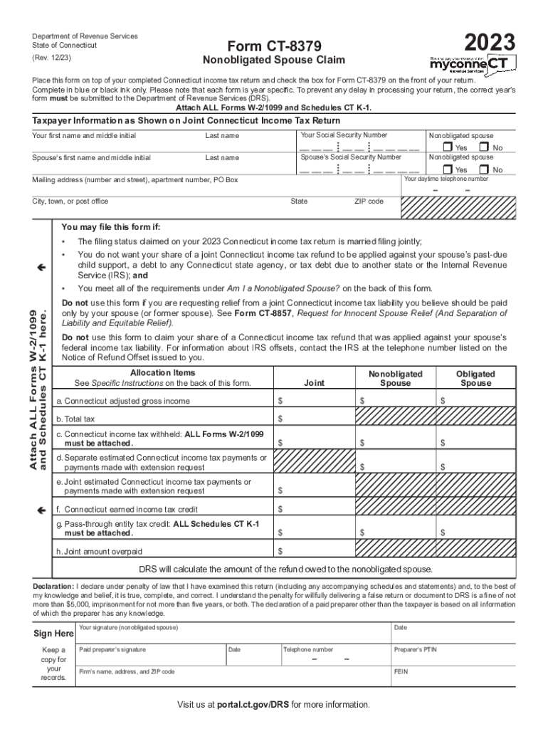 Fillable Online CT-8379, Nonobligated Spouse Claim - e-Form RS Login ...