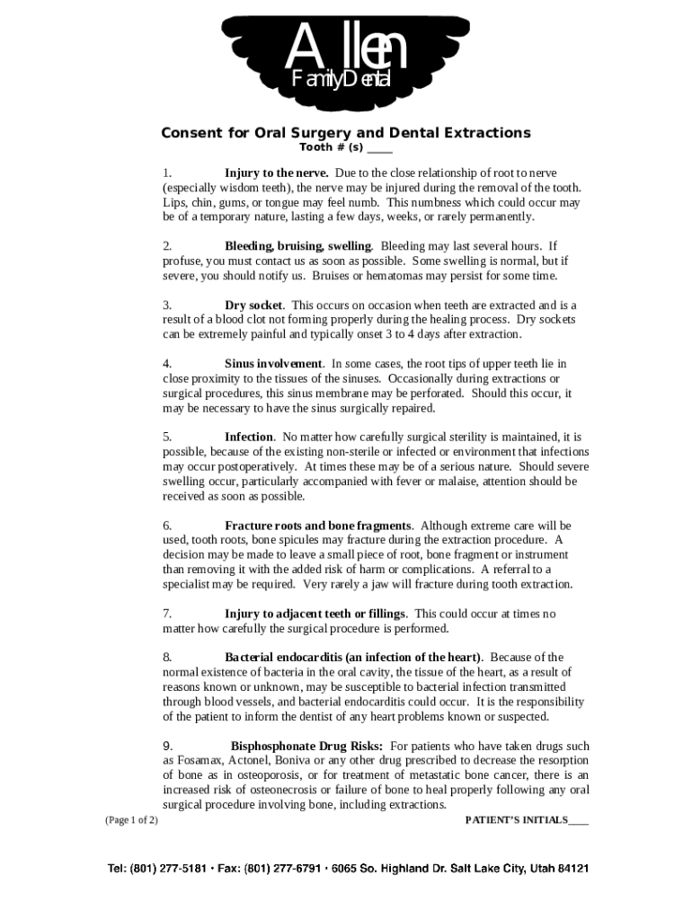 Consent for Oral Surgery and Dental Extractions Tooth # (s) Doc ...