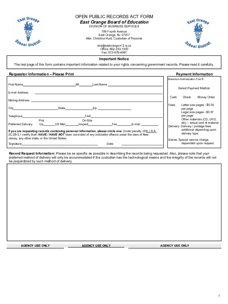 Fillable Online OPRA-Request Form Fax Email Print - pdfFiller