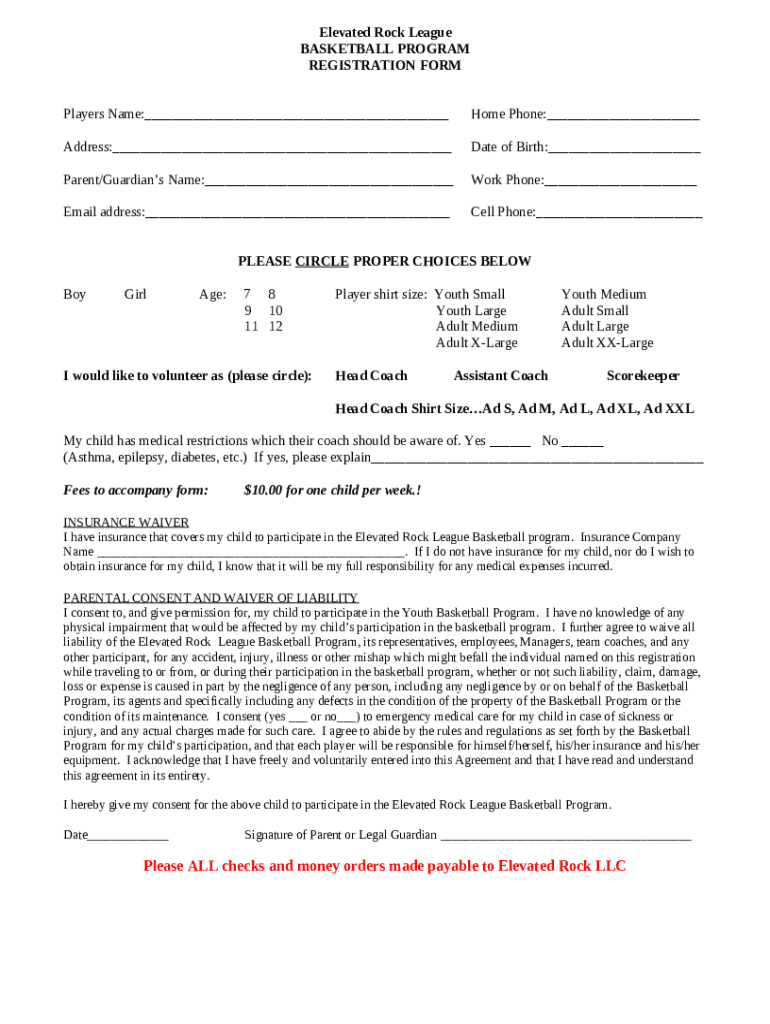 Adult Basketball League Registration Doc Template | pdfFiller