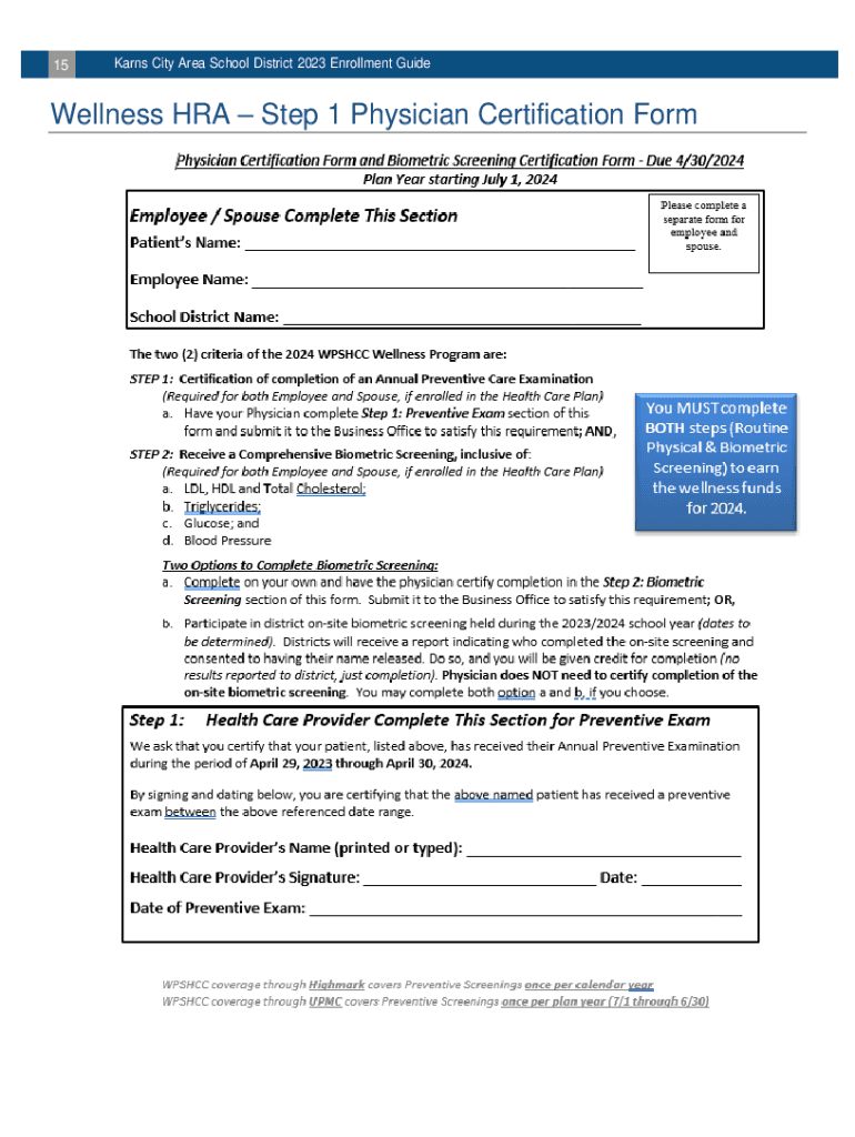 Fillable Online Wellness HRA Step 1 Physician Certification Form Fax ...