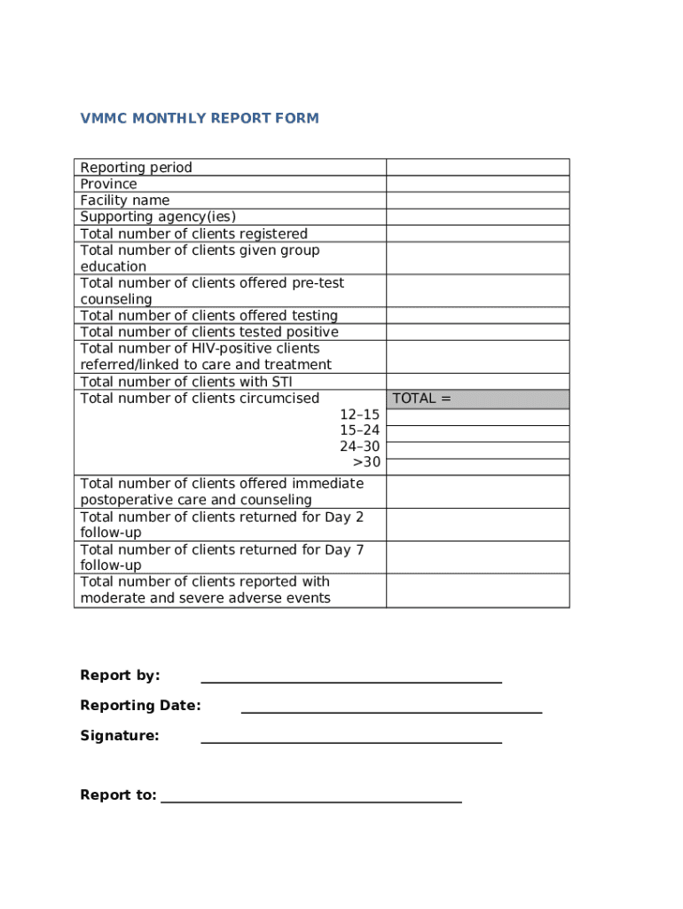 vmmc monthly report Doc Template | pdfFiller