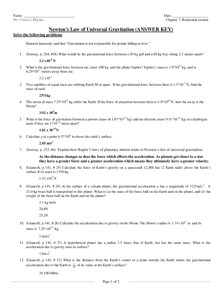 Fillable Online 7.2 Newton's Law of Universal Gravitation and Einstein ...