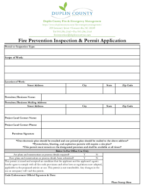 Fillable Online Fire Prevention Inspection & Permit Application Fax ...