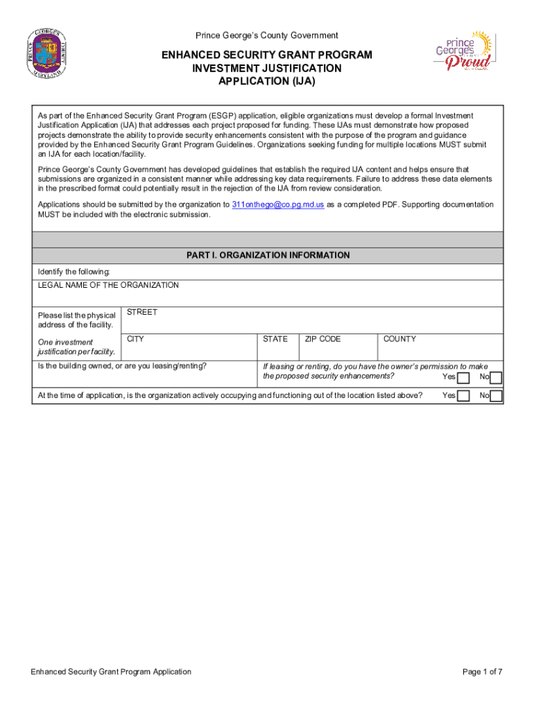 Fillable Online ENHANCED SECURITY GRANT PROGRAM INVESTMENT ...