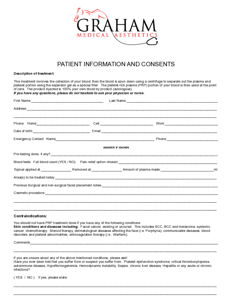 Fillable Online Patient Information and Consent Form Platelet Rich ...