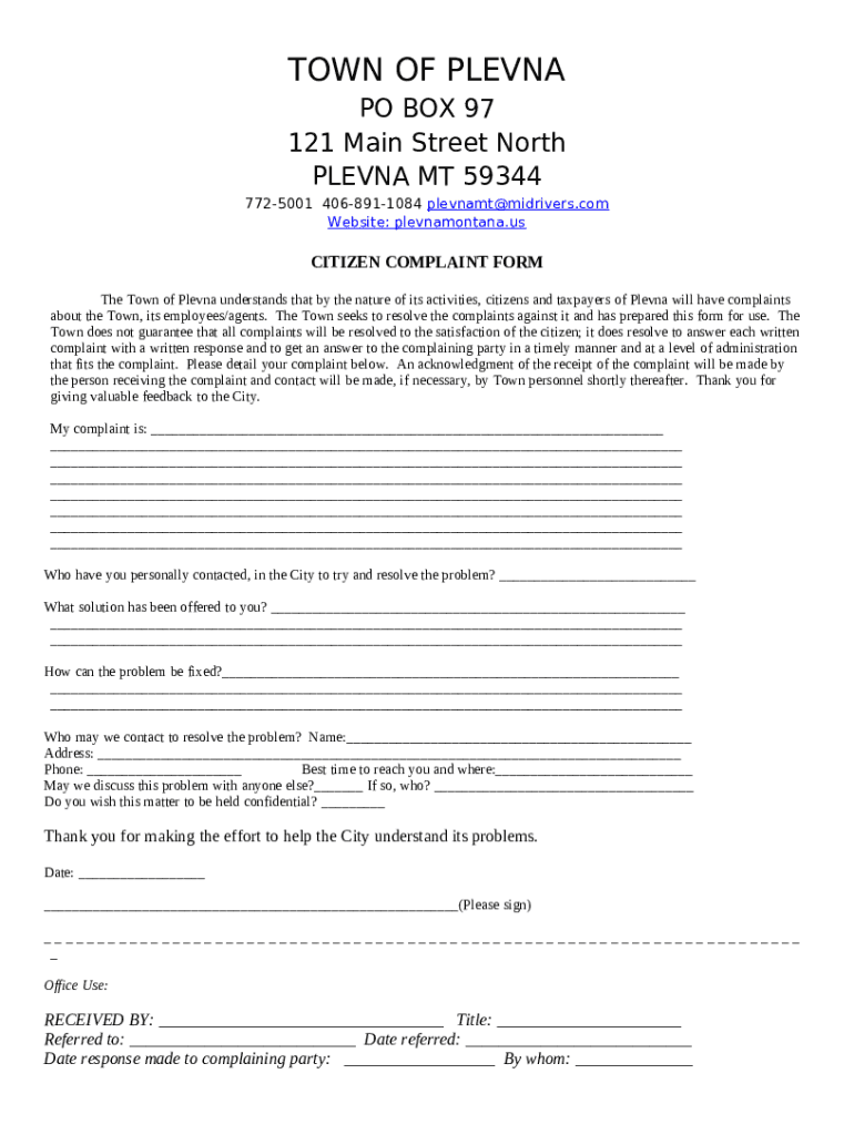 Town of Plevna, 121 Main St, Plevna, MT, City Government Doc Template ...