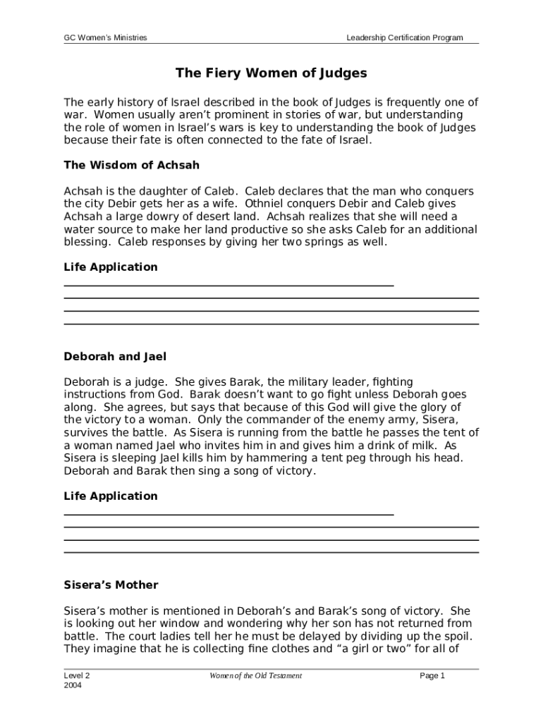 The Role of Women in the Book of Judges Doc Template | pdfFiller