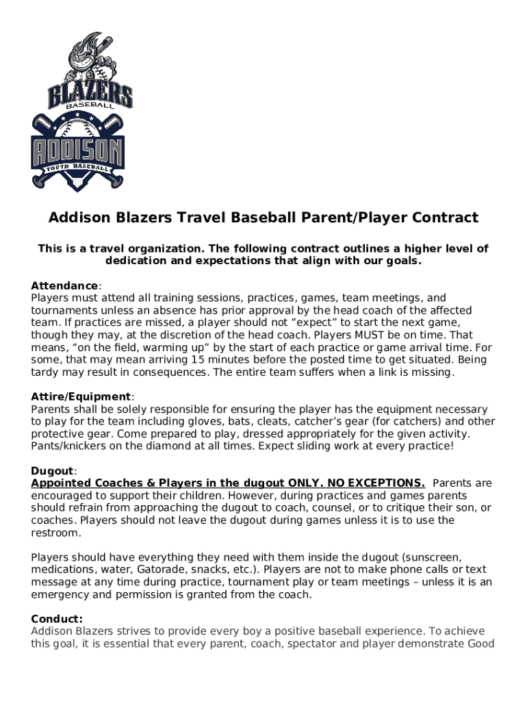 Travel Baseball Parent Contract - Fill Online, Printable ... Doc ...