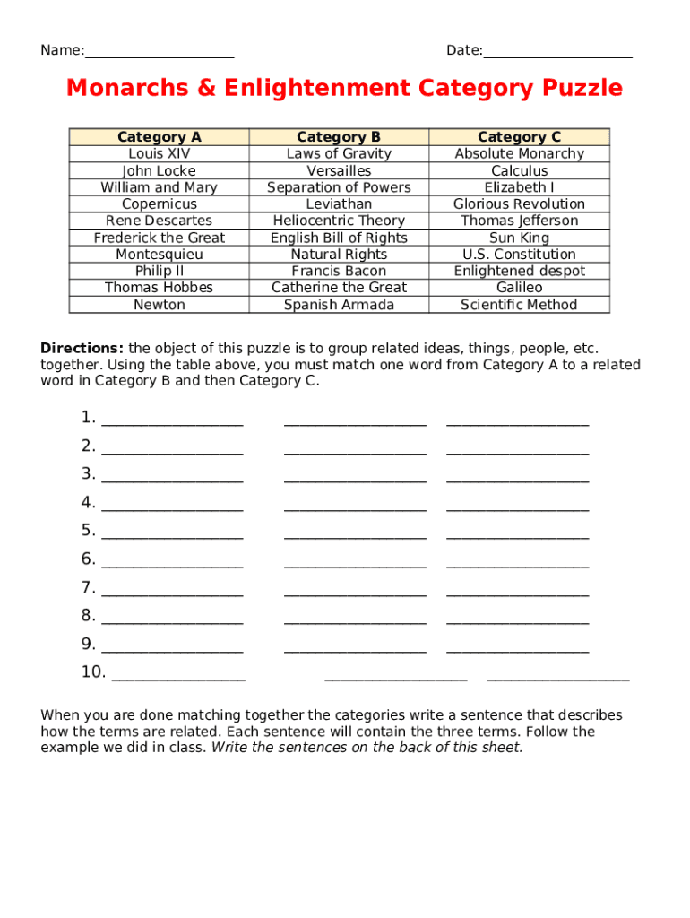 Absolute Monarchs and the Enlightenment Flashcards Doc Template | pdfFiller