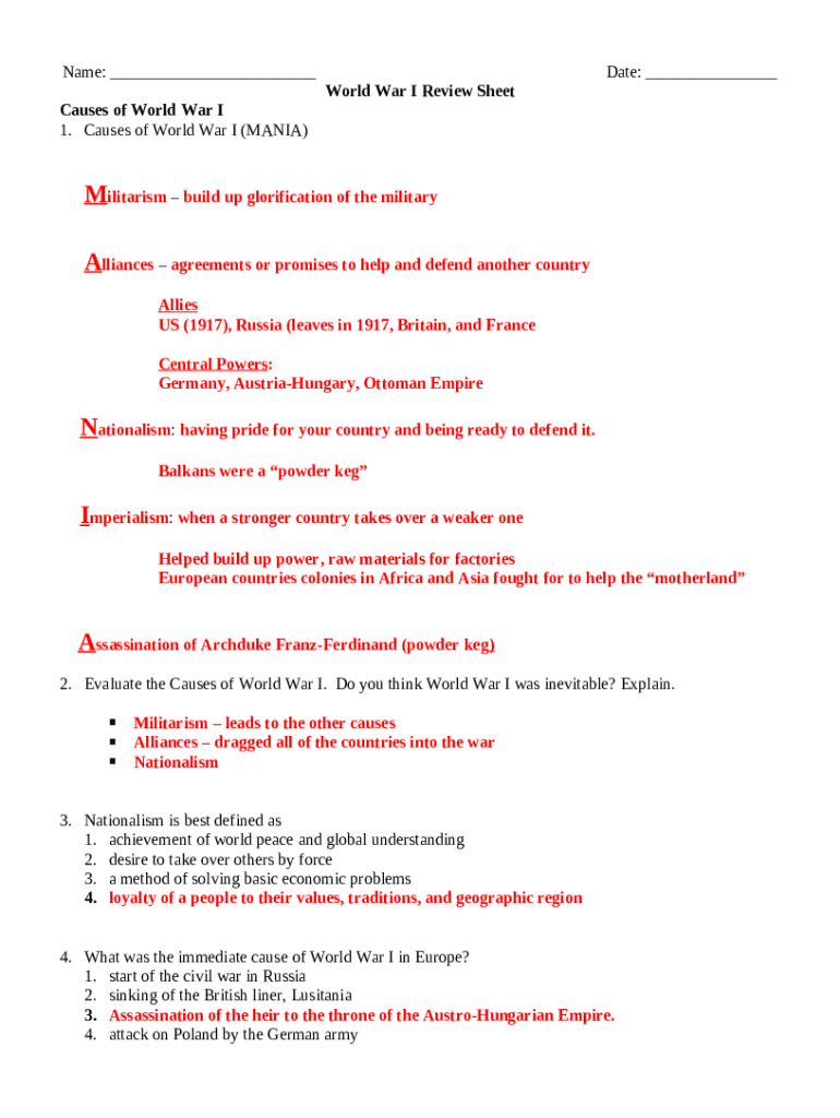 Unit V Review Sheet Answer Key - Name: Date: World War... Doc Template ...