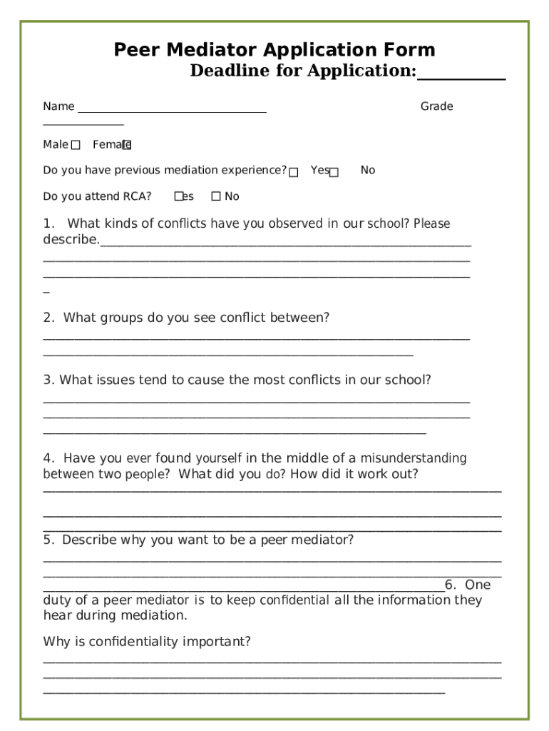 Peer Mediator Application Doc Template | pdfFiller