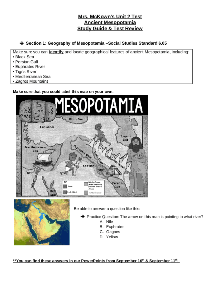 Mrs. McKown's Unit 2 Test Ancient Mesopotamia Study Guide ... Doc ...