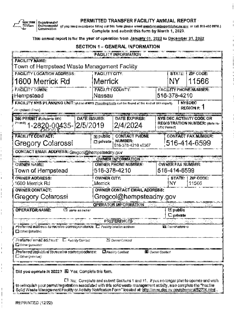 Fillable Online Day Permitted Transfer Facility Annual Report - New York State Fax Email Print ...