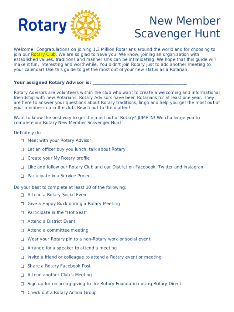 Scavenger Hunt Welcome to the Rotary new member ... Doc Template ...