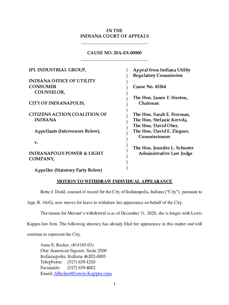 Fillable Online IN THE INDIANA COURT OF APPEALS CAUSE NO. 20A-EX-00800 ...