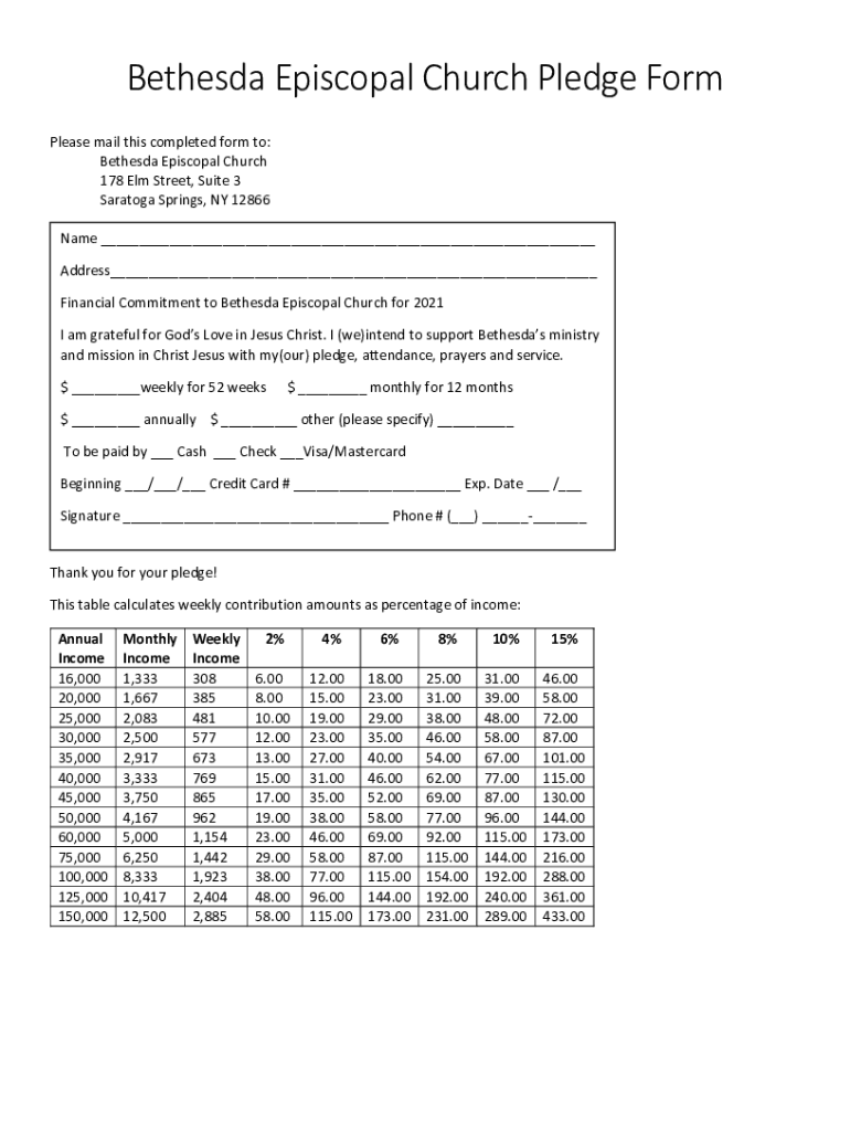 Fillable Online Bethesda Episcopal Church Pledge Form Fax Email Print ...