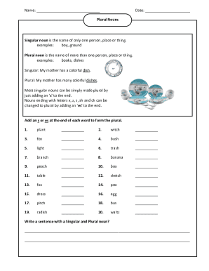 Fillable Online Plural Nouns Singular noun is the name of only one ...