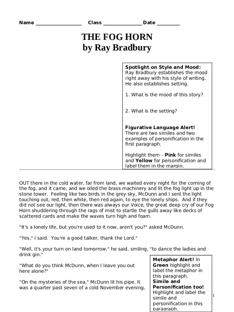 A Summary and Analysis of Ray Bradbury's 'The Fog Horn' Doc Template ...