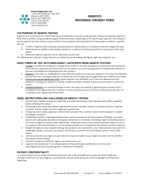 Fillable Online Genetics Informed Consent Form VDX.DNA.002 Version#4 ...