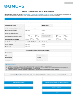 Fillable Online Special Leave Without Pay Request Form ( ... Fax Email ...
