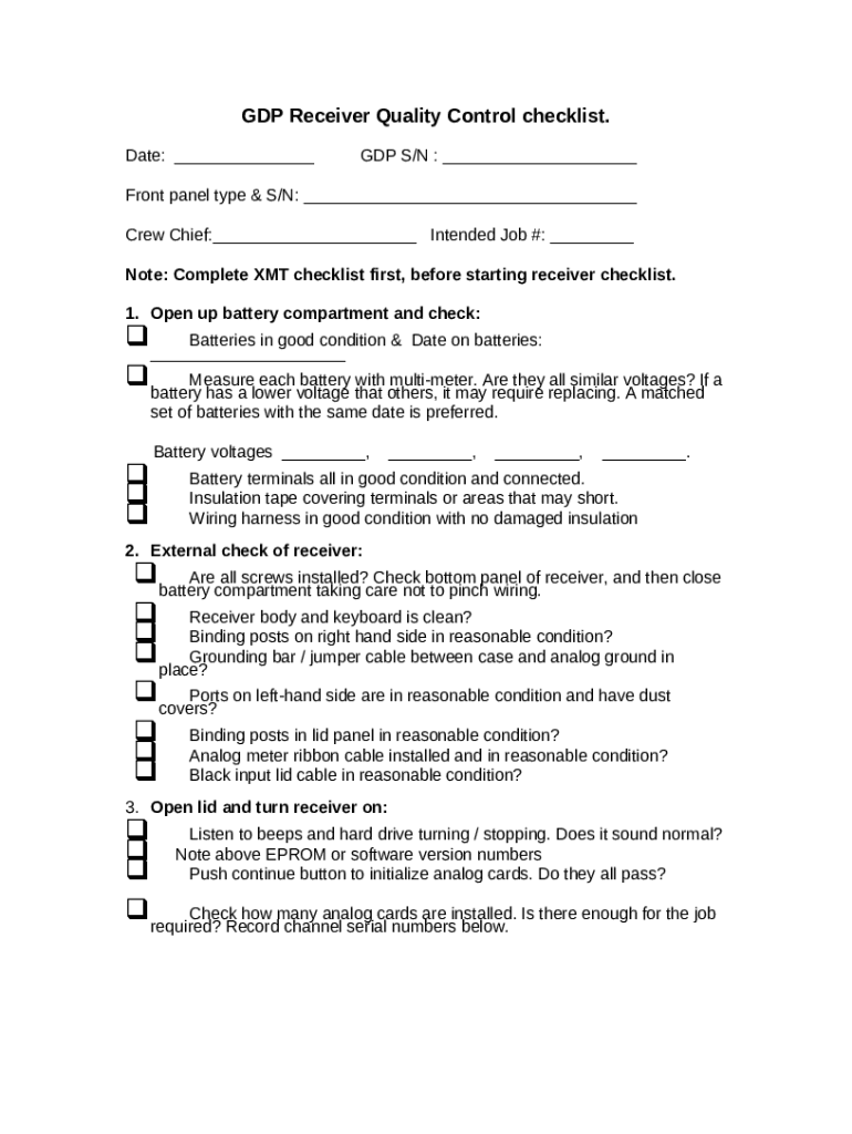 GDP Receiver Quality Control checklist Doc Template | pdfFiller