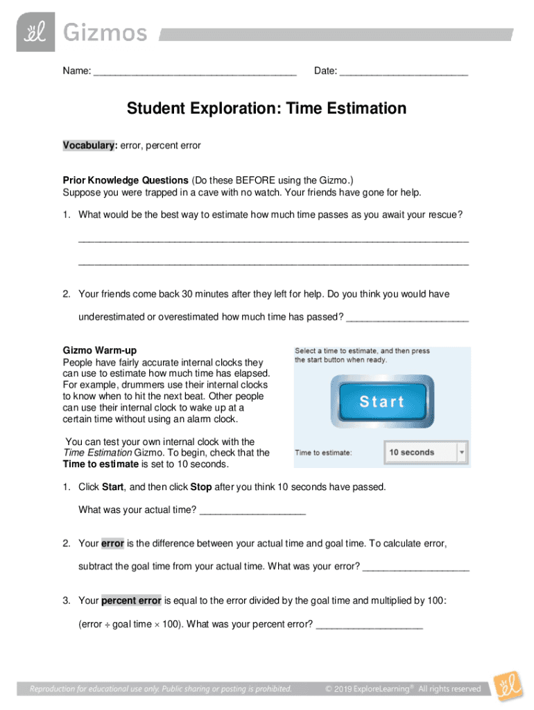 Fillable Online Gizmos Estimating Population Size - Name: Student Date ...