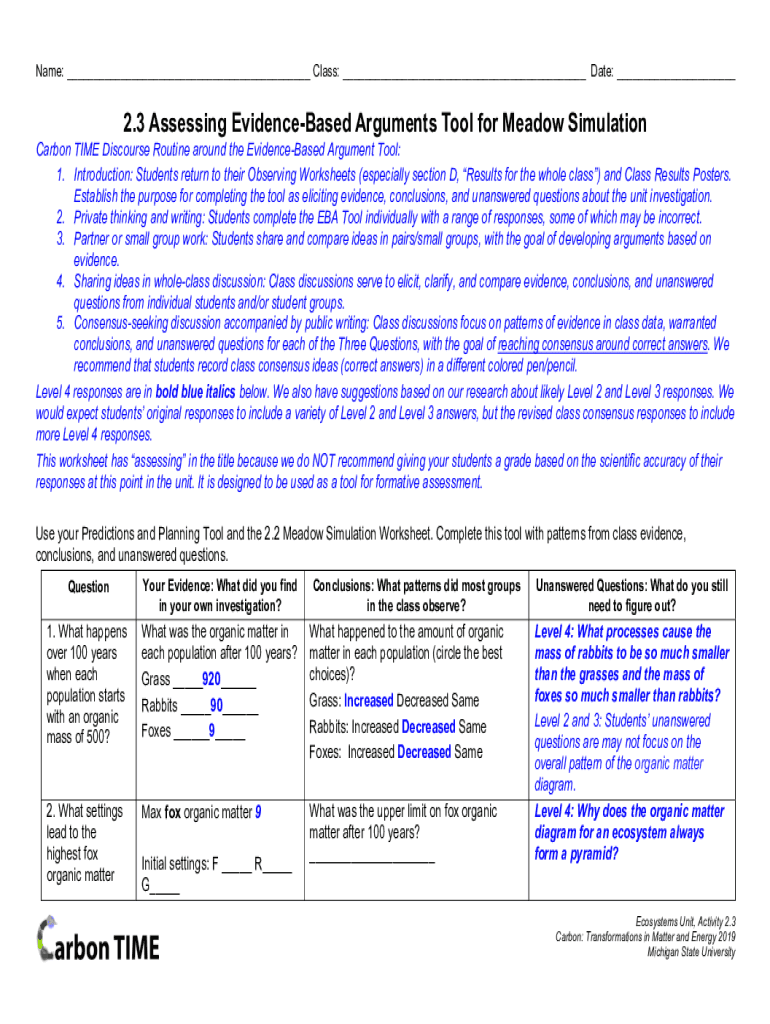 Fillable Online 3 Assessing Evidence-Based Arguments Tool for Meadow ...